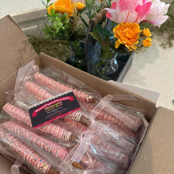 White Chocolate With Pink Drizzle Covered Pretzels! Perfect for ...