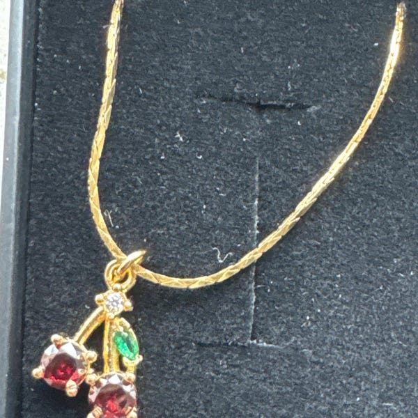 Gold Plated Tiny Cherry Pave Necklace, Cute Cherry Necklace, Fruit ...