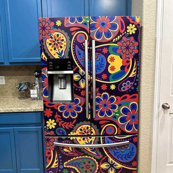 Paisley Fridge Wrap Vinyl, Refrigerator Wrap Side by Side, Floral ...