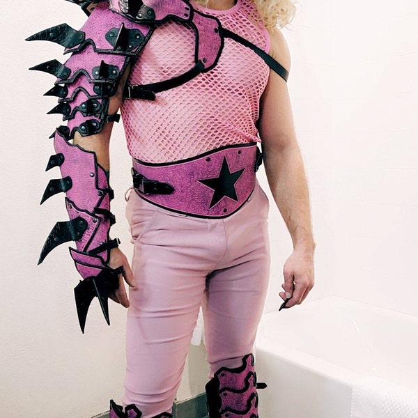 Spiked Barbarian Full Arm Leather Shoulder Armor Leather Armor Spaulder ...