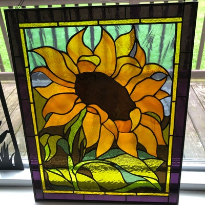 Stained Glass Panel Yellow Sunflower Stained Glass Window Hangings ...
