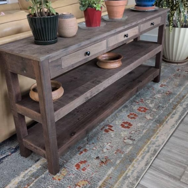 Rustic Reclaimed Wood Console Table With Drawers - Entryway Storage ...