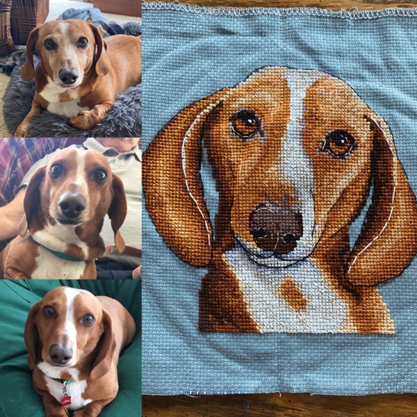 Custom Pet Portrait Cross Stitch PDF Pattern, Dog X-stitch With Floral ...