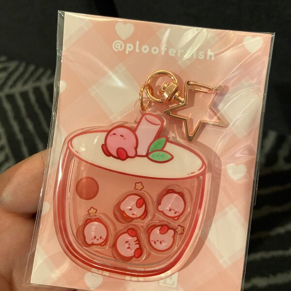 Kirbo in Boba Land Acrylic Shaker Charms | Double-sided Keychain ...