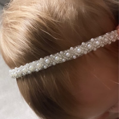 Baby Rhinestone Tiara, Hair Band for Baptism, Christening, Lace and ...