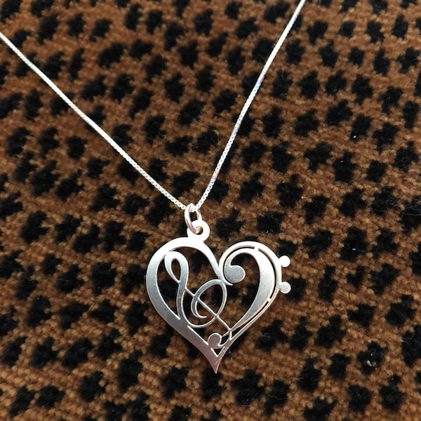 Heart Clef G Clef Bass Clef Heart Necklace Silver Music Note Treble ...