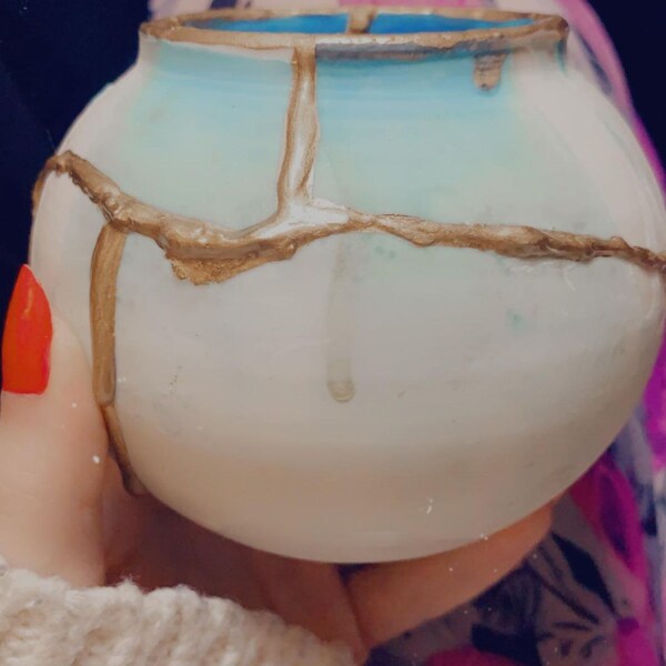 Kintsugi Mini Porcelain White Moon Jar Pot 'yuki 2' - Etsy