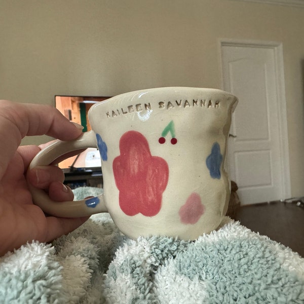 Blue Striped Custom Handmade Ceramic Mug, Aesthetic Coffee Clay Mug ...