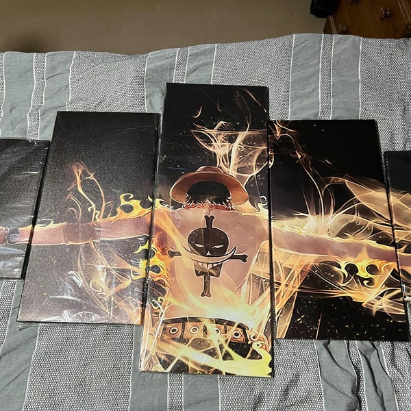 5 Panels MANGA ANIME Fire Fist Ace Poster Canvas PRINT Gift for Him Her ...