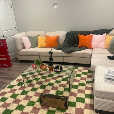 Checkered Rug Dark Beige, Moroccan Handmade Checker Rugs Runner ...