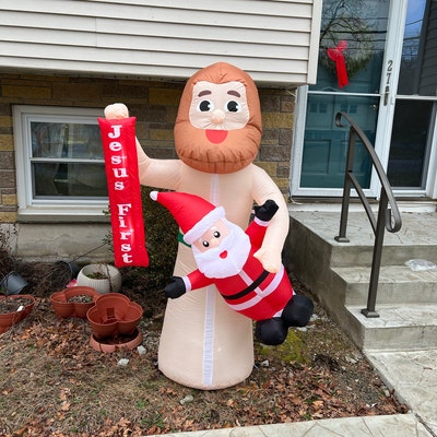 Christmas 6 Ft Tall Inflatable Yard Decor With LED Lights Jesus First ...