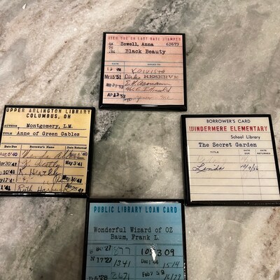 Book Lovers Coaster Set Library Due Date Card Wood Coasters Gifts for ...