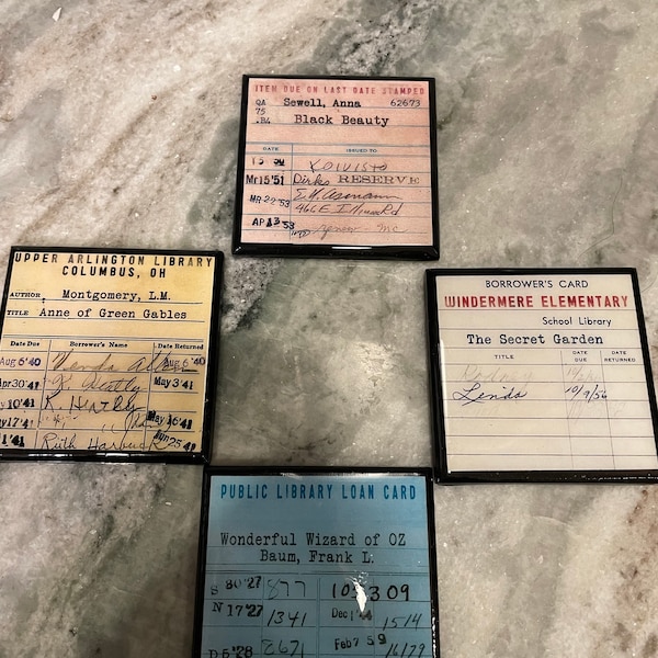 Book Lovers Coaster Set Library Due Date Card Wood Coasters Gifts for ...