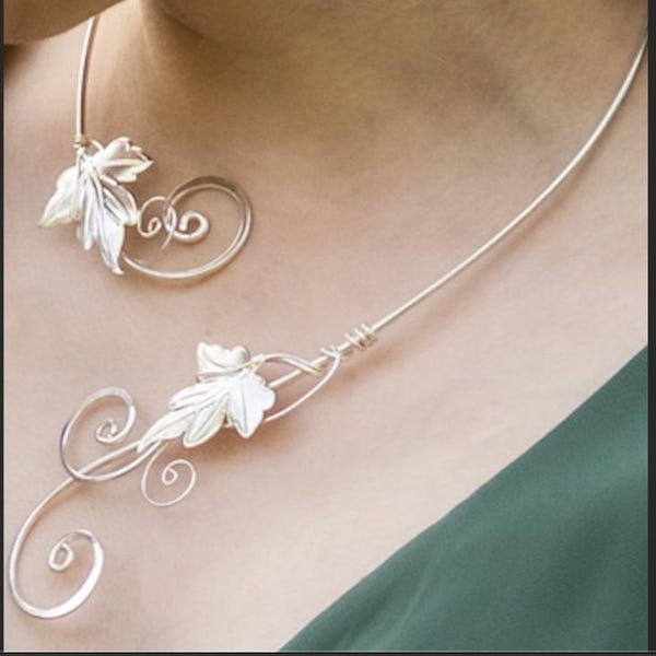 Silver Ivy Necklace, Elven Leaf Statement Collar, Elven Wedding Torc - Etsy