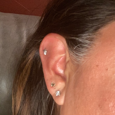 Flower Piercing 14K Solid Gold Solitaire CZ Flower Piercing - Etsy