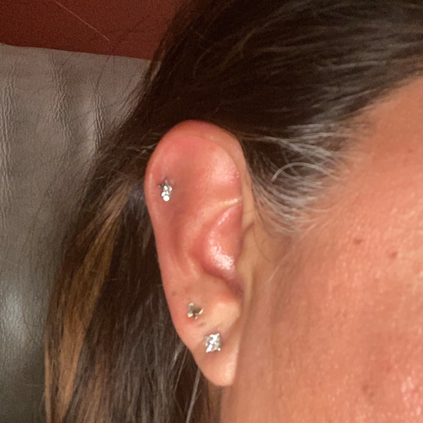 Dainty 14k Solid Gold CZ Cross Piercing, Minimalist Cross Helix, Tiny ...