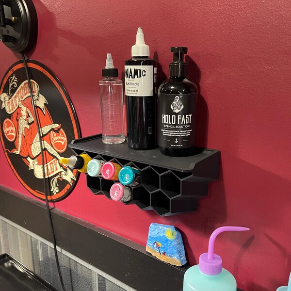 11 Bottle Tattoo Ink Holder Rack With Shelf (metallic Red/blk) - Etsy