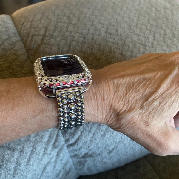 Silver Apple Watch Case Large 3.5mm Lab Diamonds Bezel Apple Watch ...