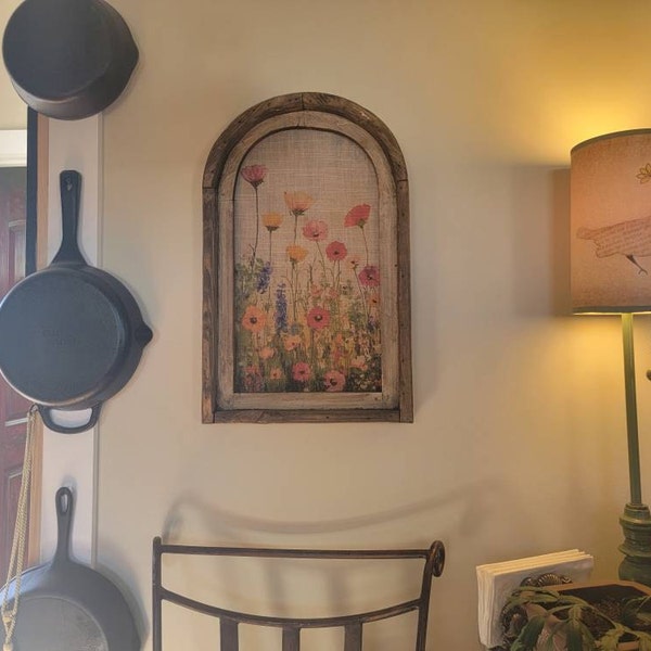 Flower Art in Arched Wood Frame | Farmhouse Botanical Wall Decor ...