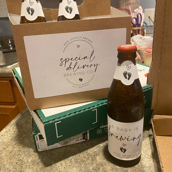 Baby Announcement Beer Label With Optional Carrier • A Baby is Brewing ...