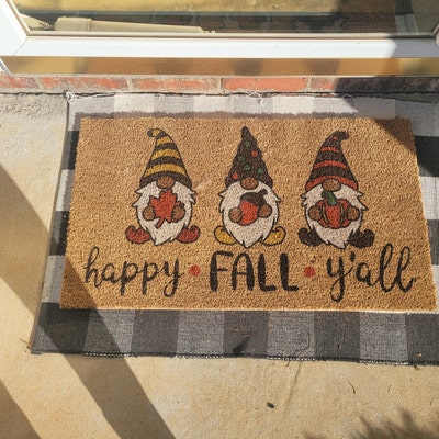 Happy Fall Y'all Gnome Coir Door Mat Welcome Mat Front - Etsy