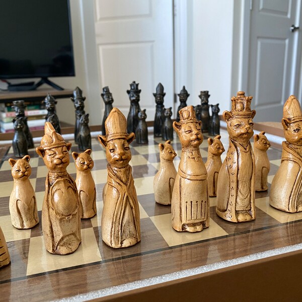 Made to Order Chess Set, Reynard the Fox Design in a Stone and Aged Red ...
