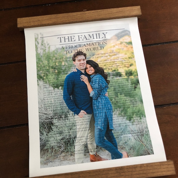 Custom Portrait Photo Printed on Canvas With Wood Poster Scroll Frame ...