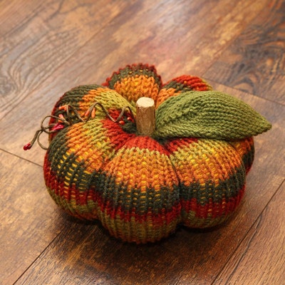 Large Pumpkin & Leaf PATTERN PDF for 22, 40, and 46/48 Needle Addi and Sentro Circular Knitting ...