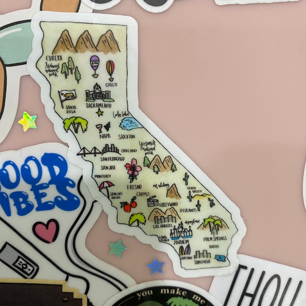 Watercolor California State Map Sticker+ FREE SHIPPING, California ...