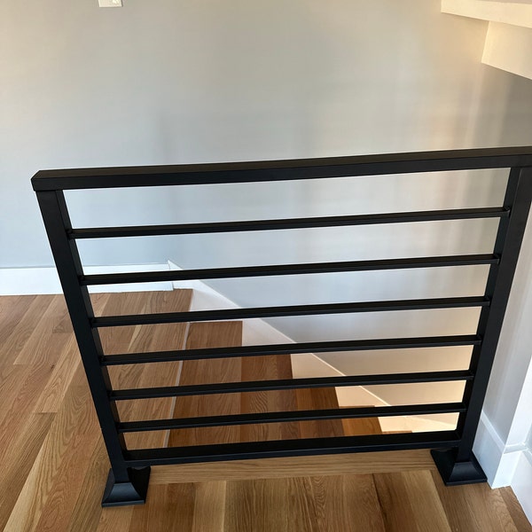 Modern Rectangle Slim Black Handrail for Stairs, Modern Black Stair ...