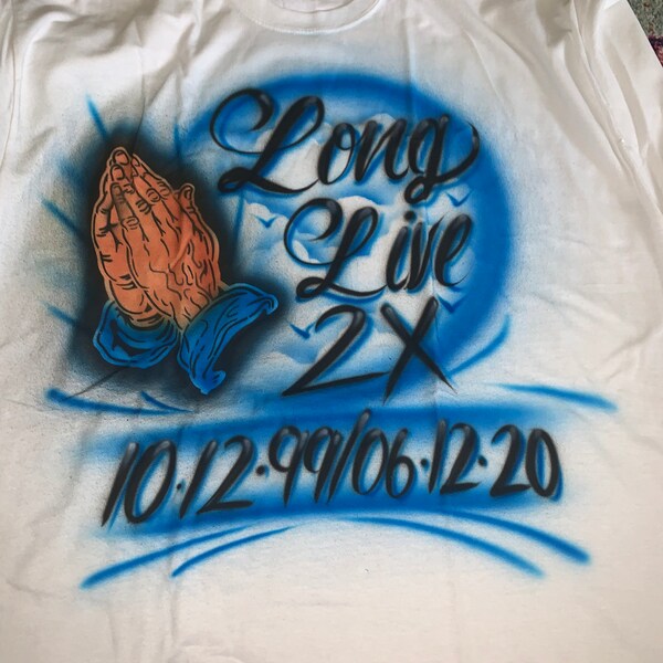 Airbrush T Shirt Praying Hands Long Live Name Design - Etsy