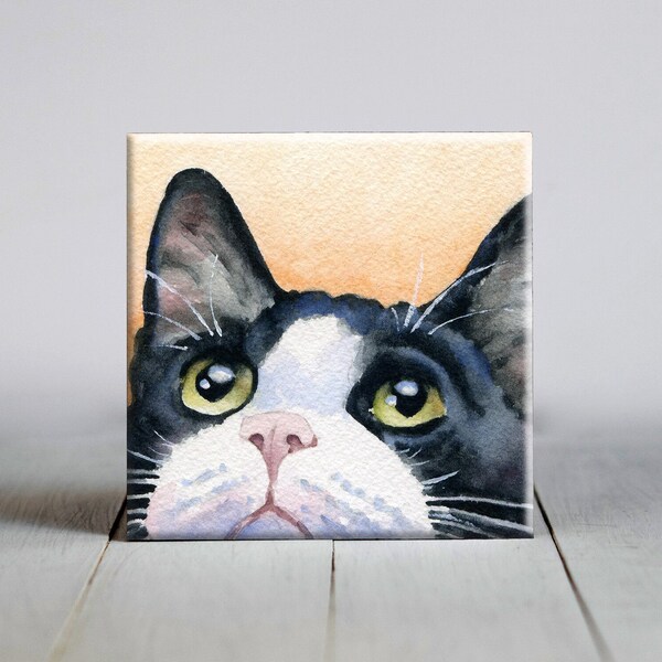 Tuxedo Cat Ceramic Tile - Cat Decorative Tile - Cat Lover Gift - Unique ...