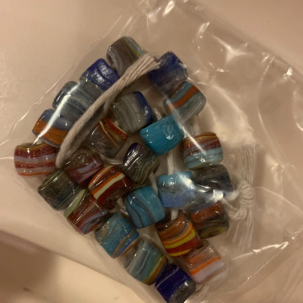 Traditional Turkish Artisan Handmade Cube Glass Beads, Large Hole Glass ...