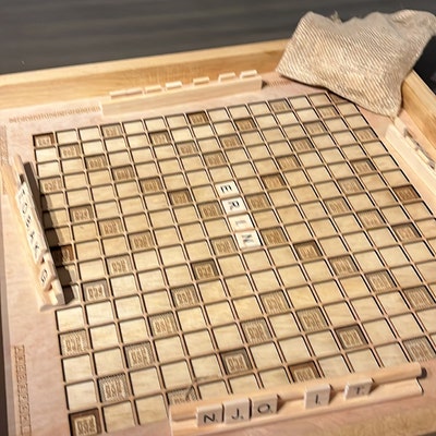 Rustic Wooden Scrabble Board With Rotating Lazy Susan Letter Tiles and ...