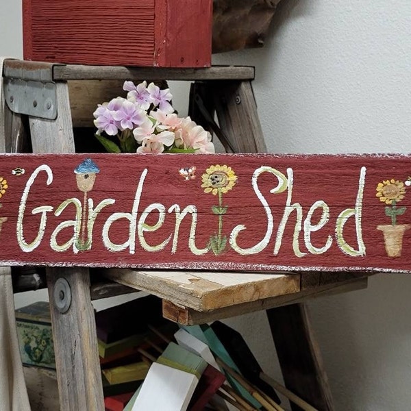 Rustic Garden Shed Sign: Upcycled Wood, Sunflower Decor,handmade Sign ...