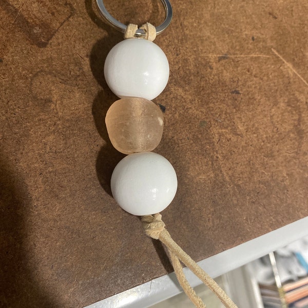 Keychains for Women, Pink Sea Glass Keychain, Wood Bead Key Fob, Boho ...