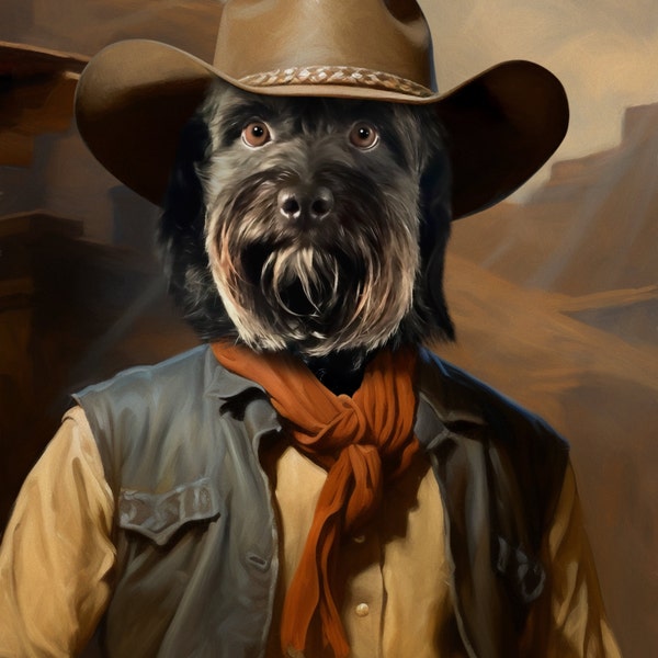 Custom Cowboy Pet Portrait, Western Dog Portrait, Cowboy Pet Gift, Dog ...