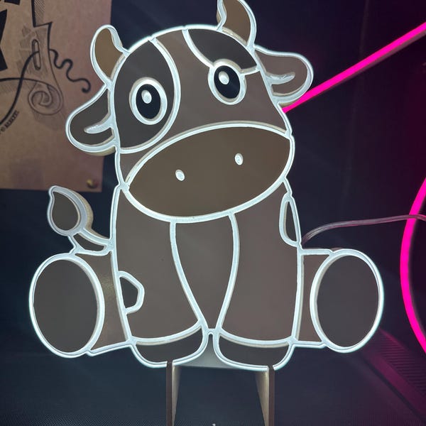 Cute Cow Light Sign, Cow Neon Like, Cow Night Light, Edge Lit LED, Cow ...