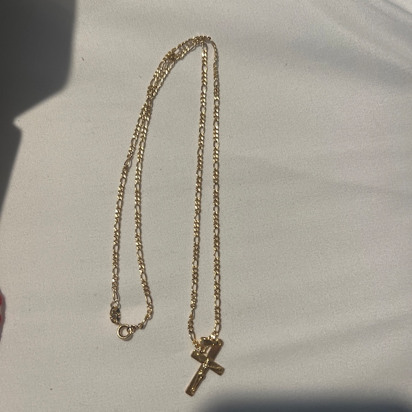 18K Toddler Boy Cross Necklace,figaro Chain With Cross,kids Gold Cross ...