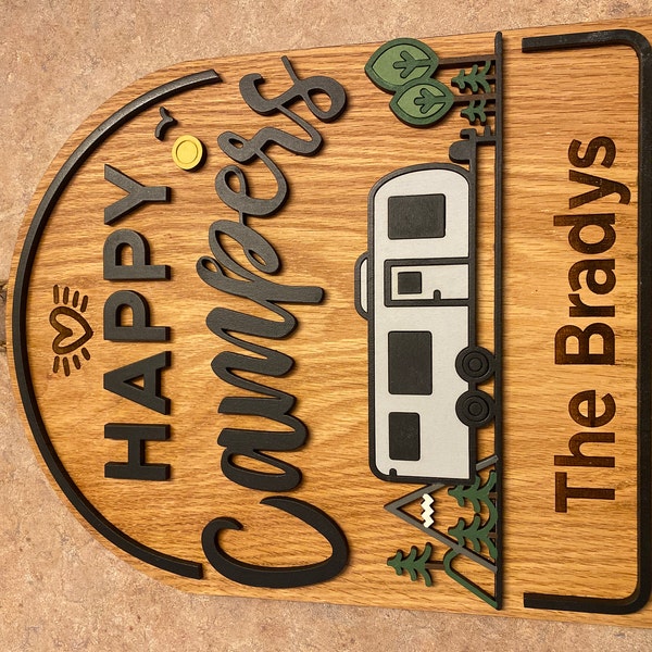 Happy Campers Personalized Welcome Sign | Camper Door Hanger | Wooden ...