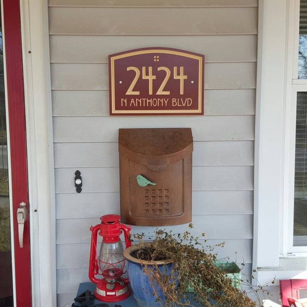 14.5" X 10" Arts & Crafts Home Address Engraved Plaque, Housewarming ...