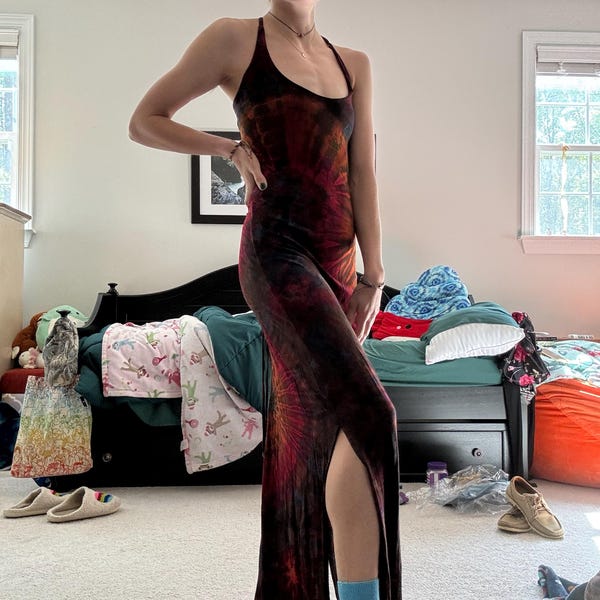 Nebula Tie Dye Maxi Dress - Brown, Rave Dress, Festival Dress, Boho ...