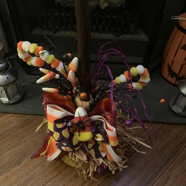 Candy Corn Witch Broom Enchanted Witch Broom Halloween Decor Halloween ...