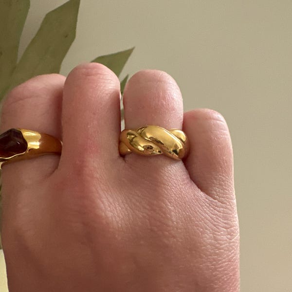 Gemstone Ring, Chunky Gold Ring, Dome Ring, Croissant Statement Ring ...