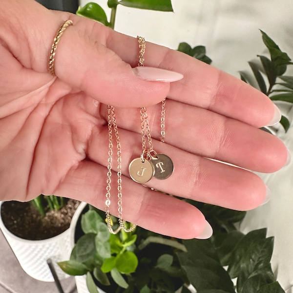 Initial Disc Necklace | Small Coin Initial Necklace | Gold Letter ...