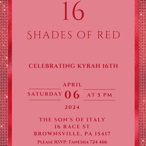 Editable Shades of Red Invitation, Red Birthday Invitation, Print or ...