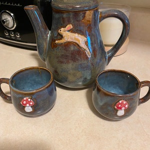 Hand-made Ceramic Mushroom Tea Pot Teapot Tea Cup Set Cups Stoneware ...
