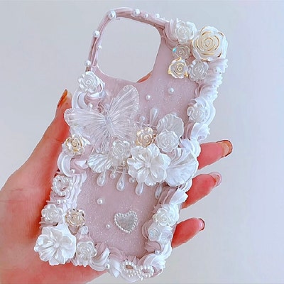 Pink Sakura Decoden Phone Case for All Brand, Cute Phone Case, Icing ...