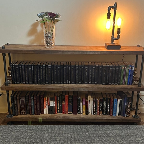 Steampunk Book Shelf, Industrial Bookcase, Wooden Book Case, Wooden ...