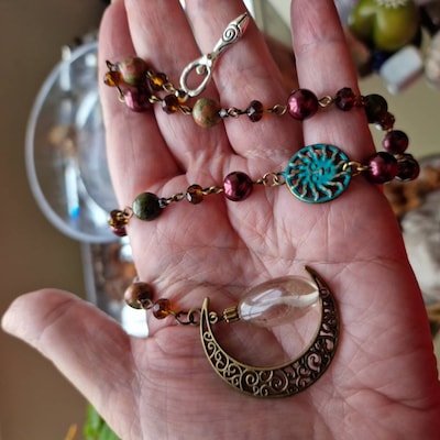 Triple Moon Goddess Green Malachite Crystal Rosary Wicca Witch Pagan ...